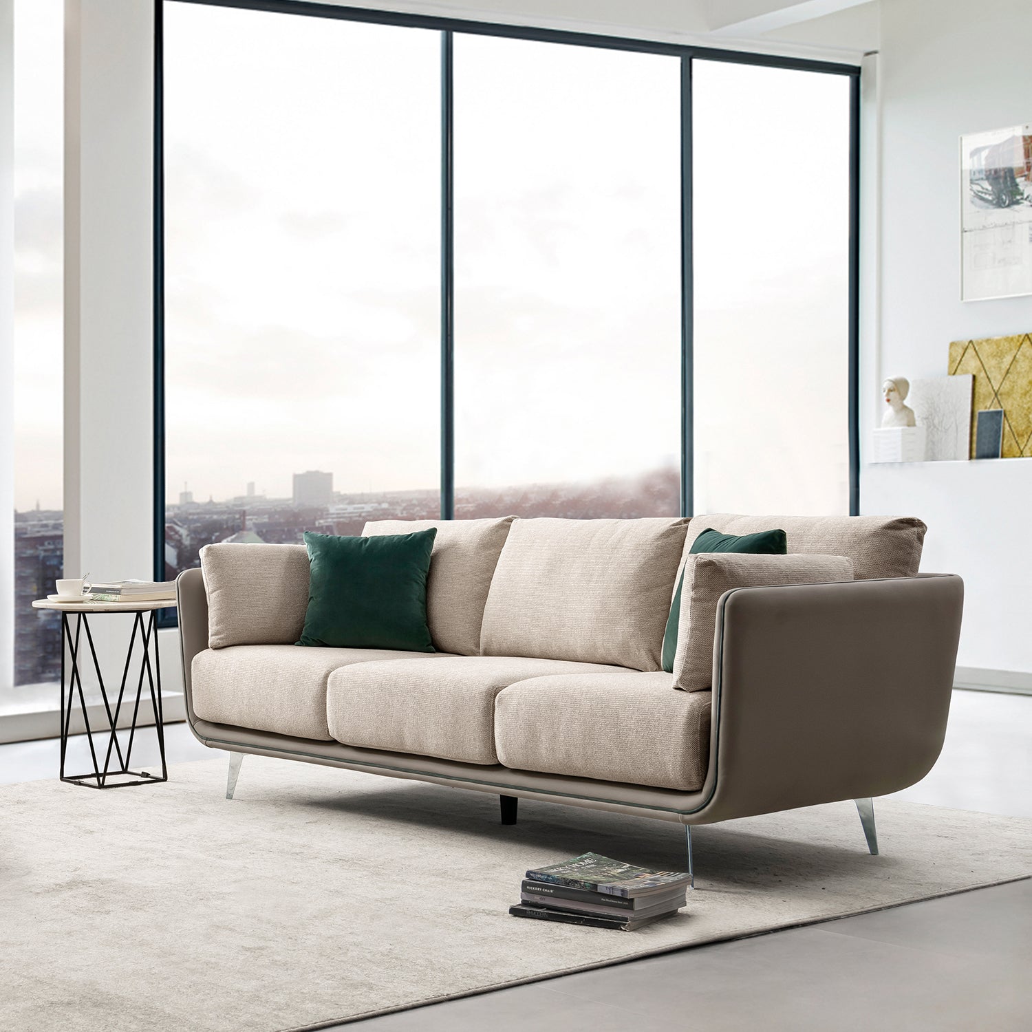 Modern Mixed Weave Fabric Microfiber Leather 3 Seater Sofa VANTA – LOFT HOME