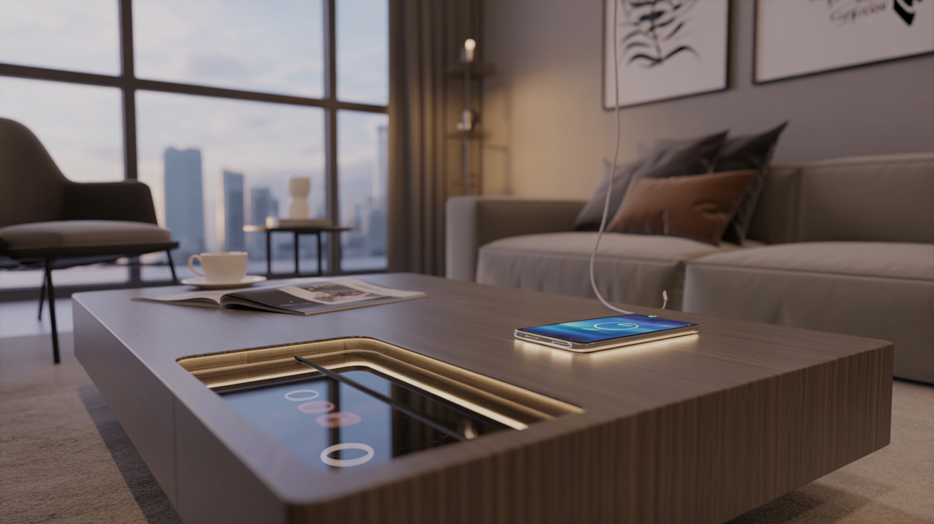 Cable-Ready Coffee Tables with Wireless Qi Charging: Modern Functional ...