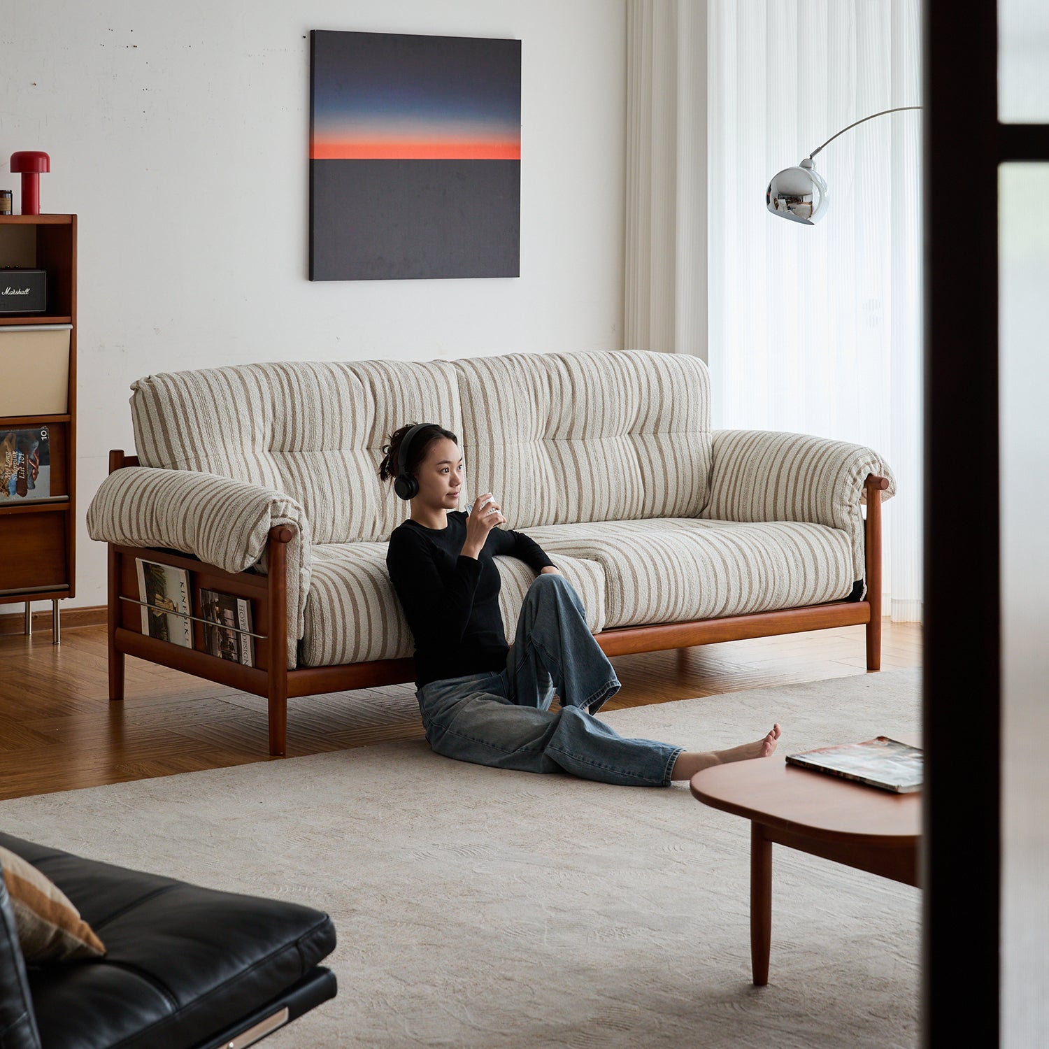 Scandinavian Chenille Velvet Fabric Boxwood 3 Seater Sofa OPEN BACKED ...