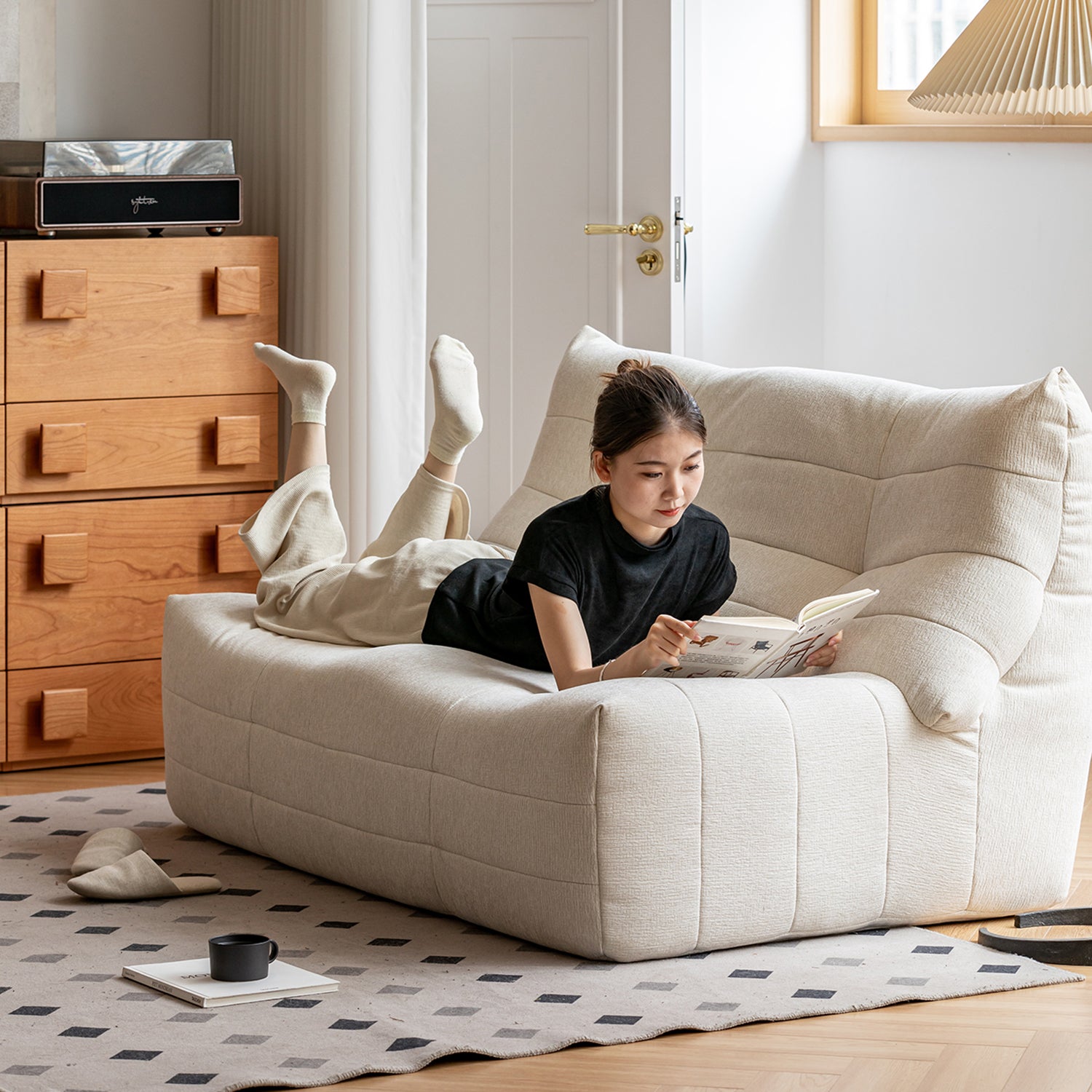 Cream Chenille Velvet Fabric 2 Seater Sofa CURLY – LOFT HOME