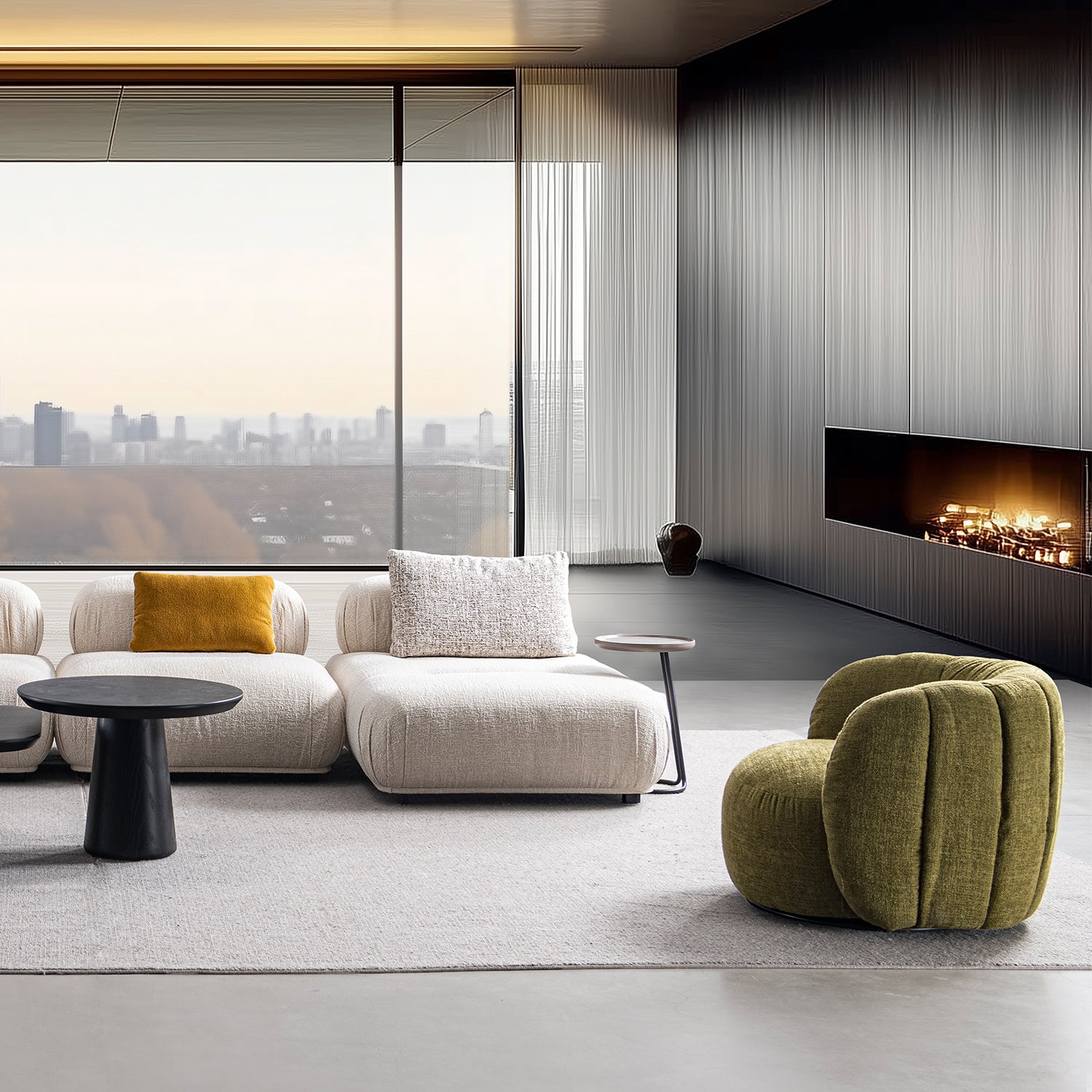 Cream Linen Fabric Revolving 1 Seater Sofa OLVI – LOFT HOME