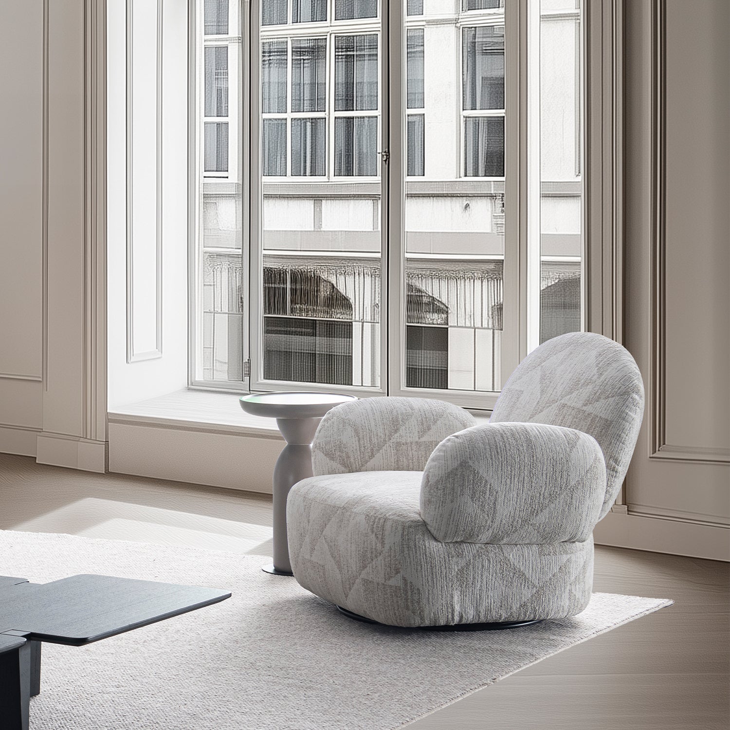 Cream Mixed Weave Fabric Revolving 1 Seater Sofa POMU – LOFT HOME