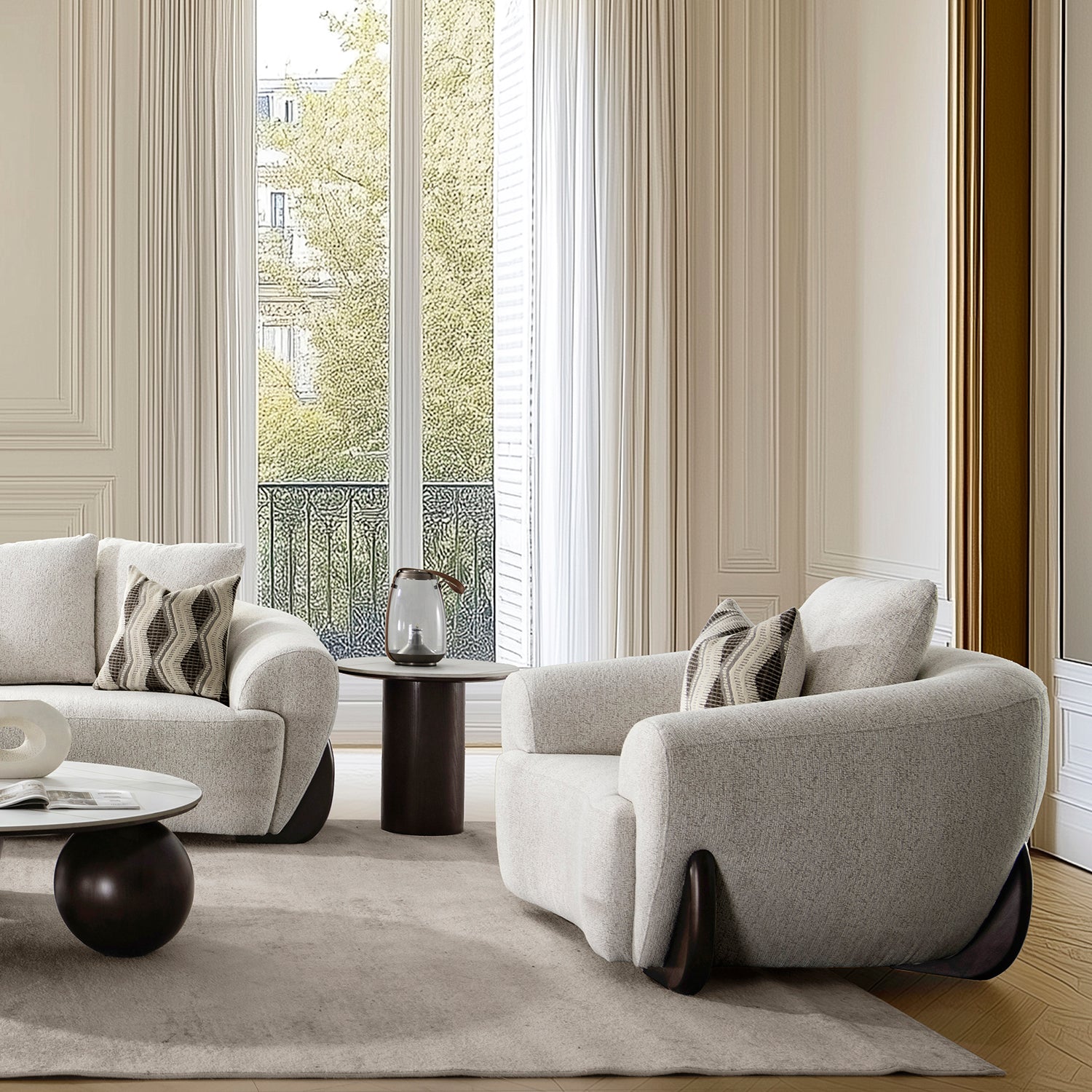 Cream Mixed Weave Fabric 1 Seater Sofa SWOOP – LOFT HOME
