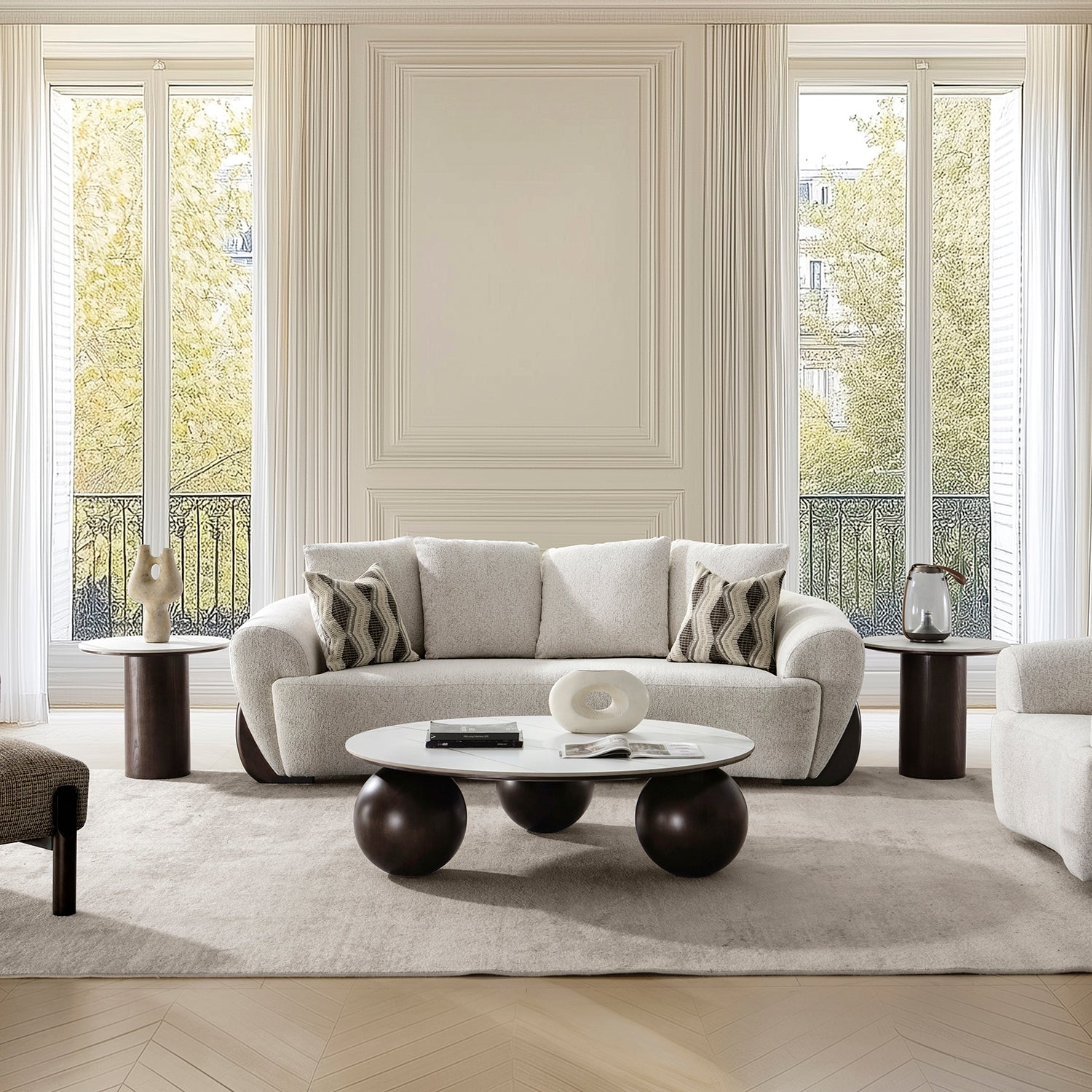 Cream Mixed Weave Fabric 3 Seater Sofa SWOOP – LOFT HOME