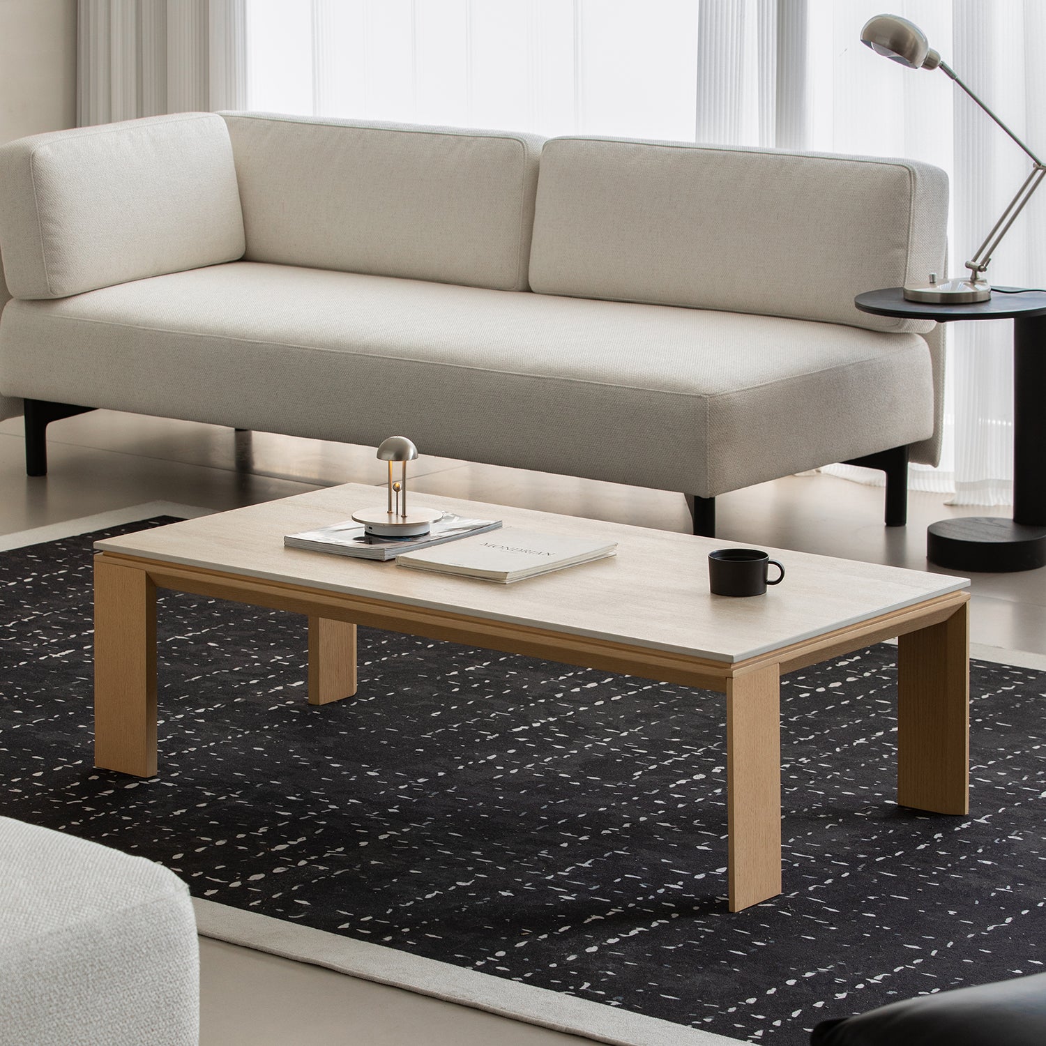 Minimalist Ash Wood Veneer Sintered Stone Coffee Table STRING – LOFT HOME