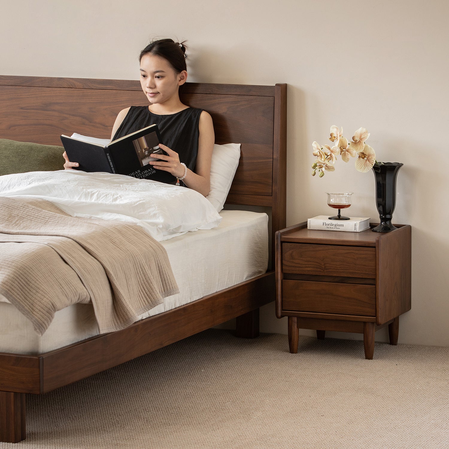 Japandi Walnut Wood Side Table VISTA – LOFT HOME