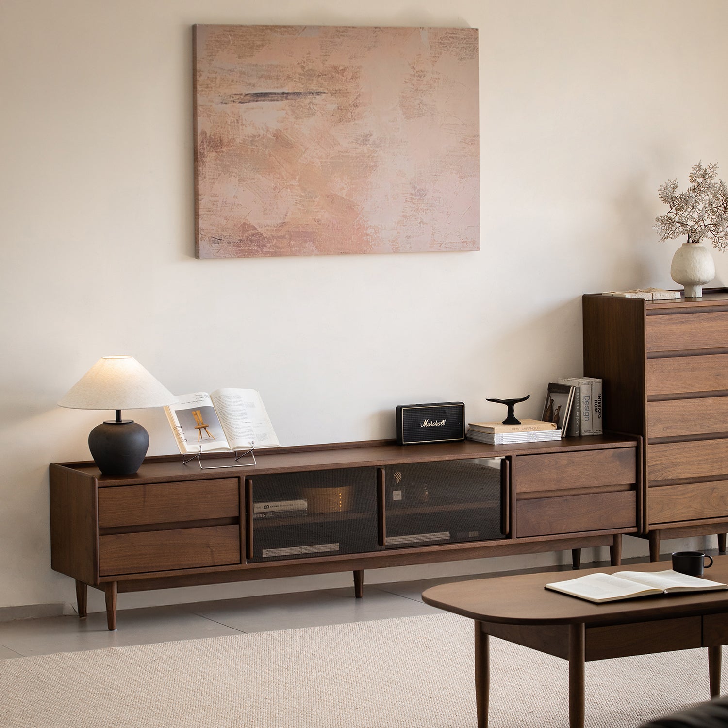 Japandi Walnut Wood TV Console VISTA – LOFT HOME