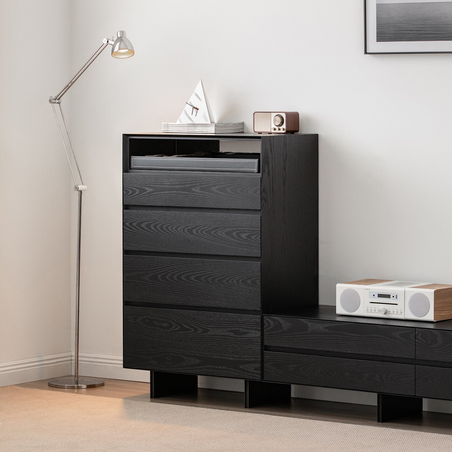 Minimalist Ash Wood Veneer Chest Of 4 Drawers GRID – LOFT HOME