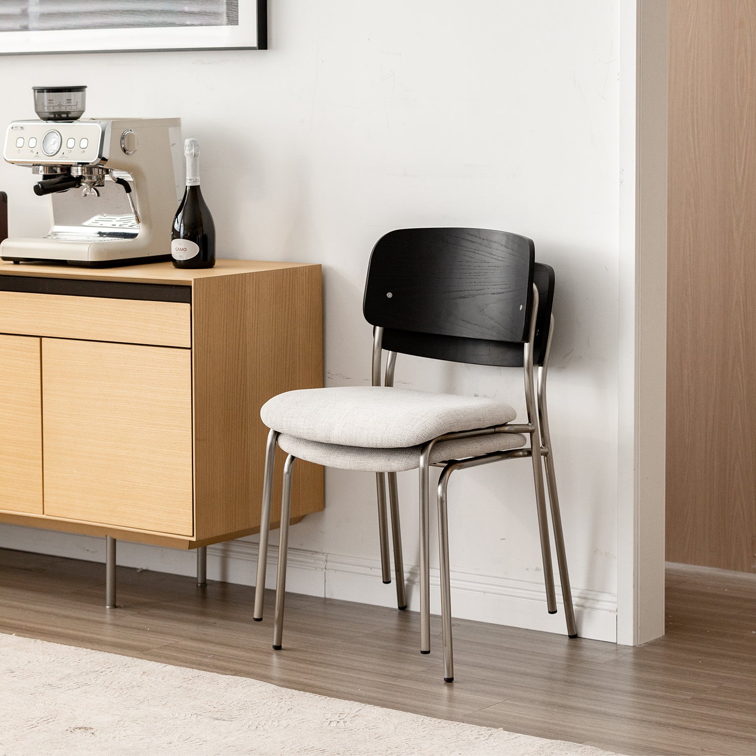 Minimalist Ash Wood Veneer Cotton Fabric Dining Chair BLACK AERI – LOFT ...