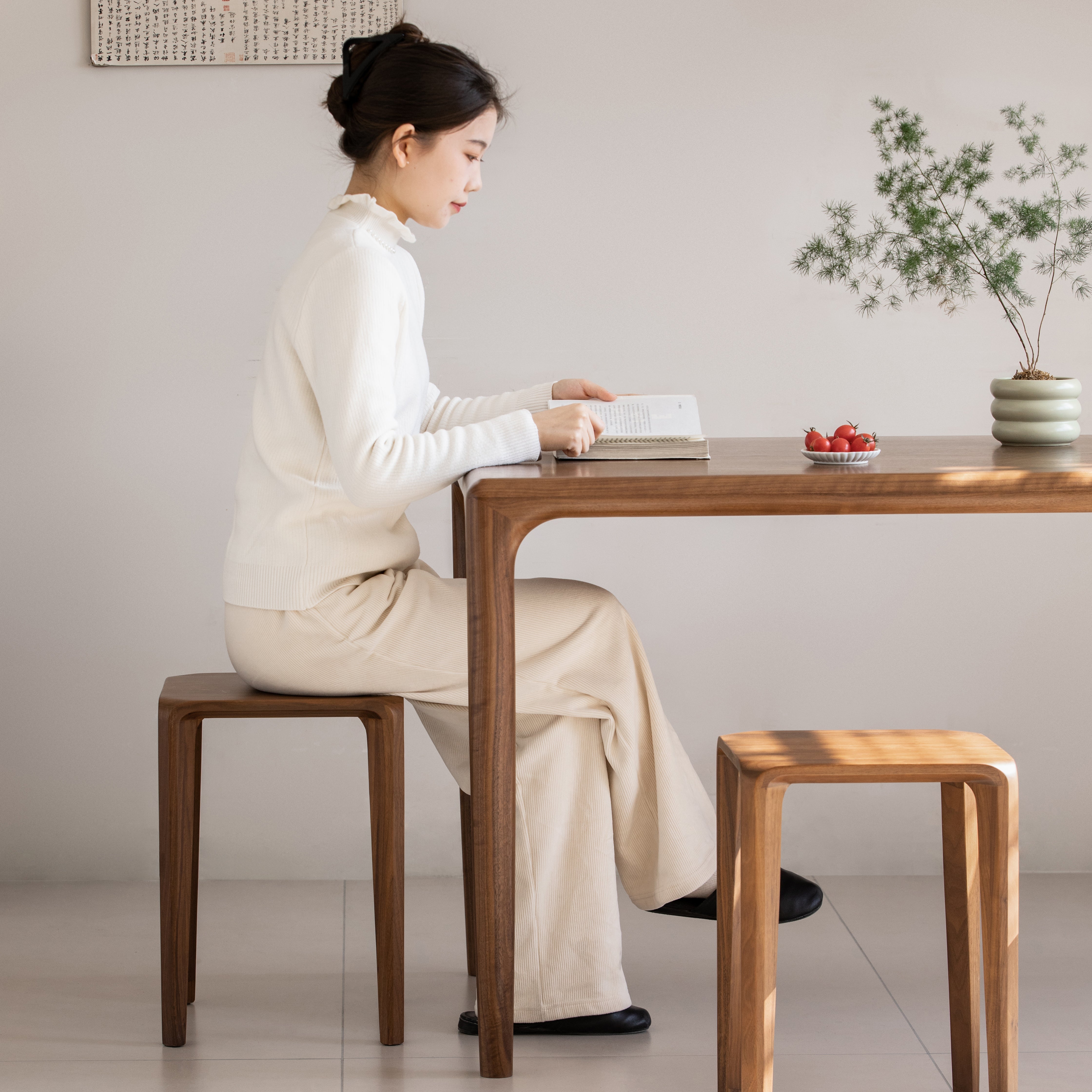 Japandi Walnut Wood Stool CONTI – LOFT HOME