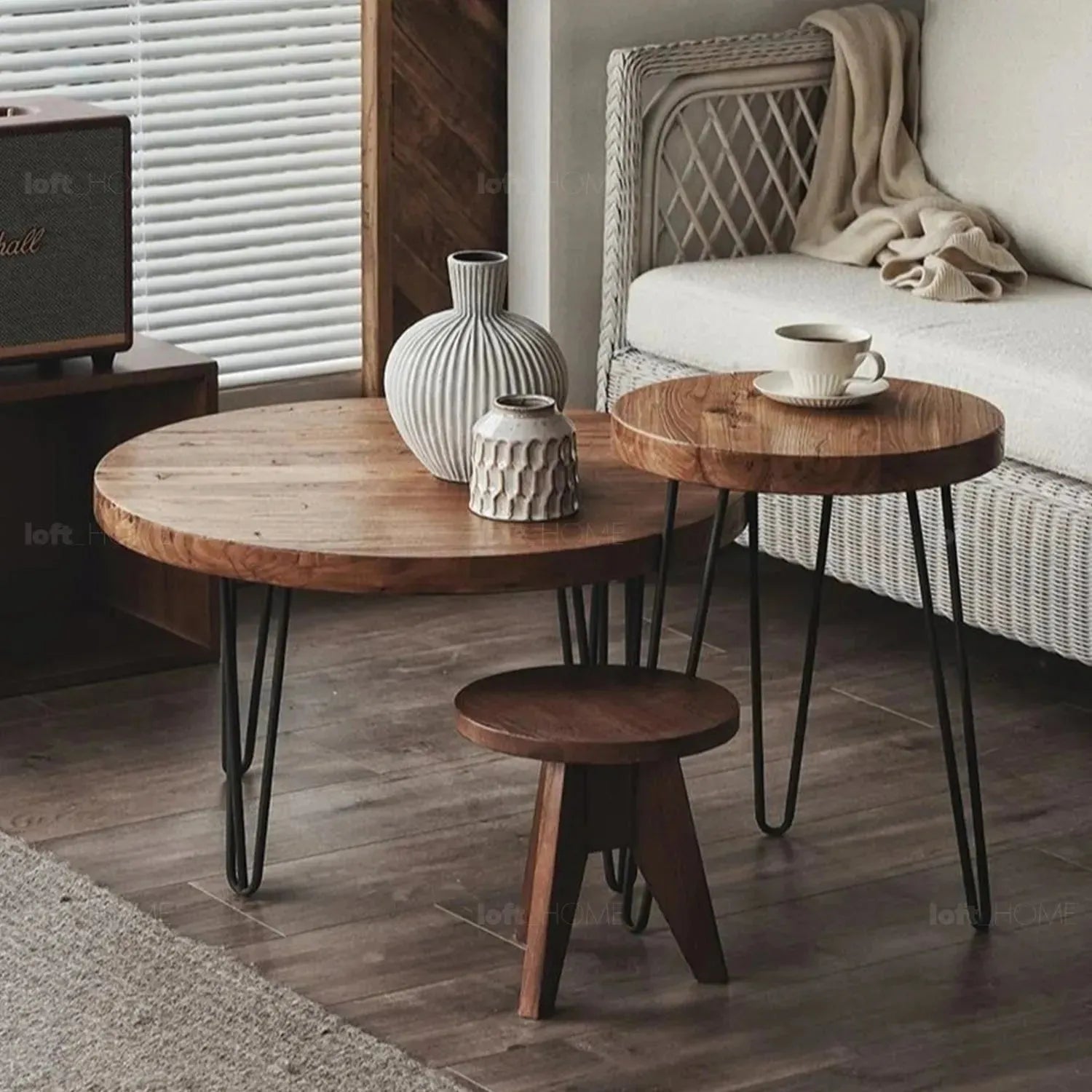 Rustic Elm Wood Foldable Round Coffee Table ECLIPSE ELM – LOFT HOME