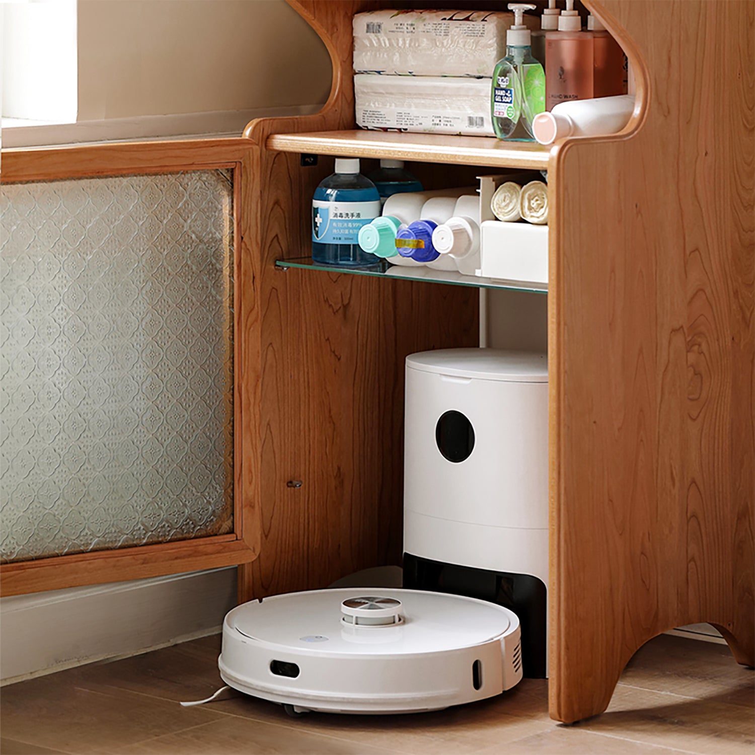 Scandinavian Cherry Wood Vacuum Robot Cabinet CADO – LOFT HOME