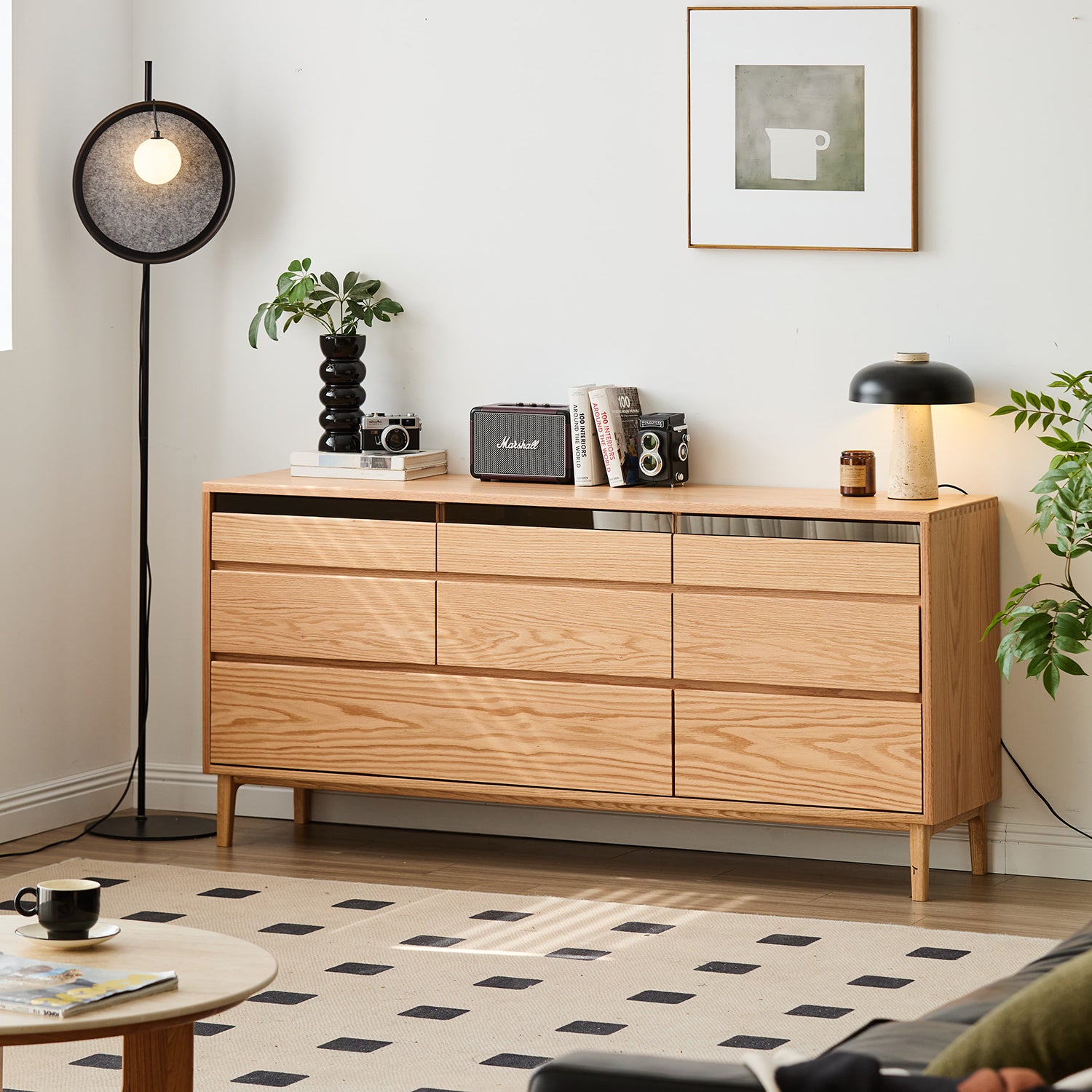 Scandinavian Oak Wood Chest Of 8 Drawers FLOATING LIGHT – LOFT HOME
