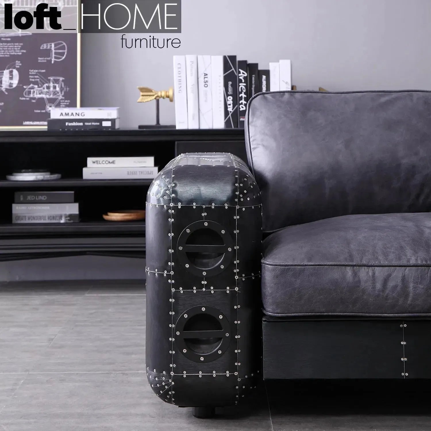 Industrial Aluminium Genuine Leather 3 Seater Sofa BLACK AIRCRAFT ...
