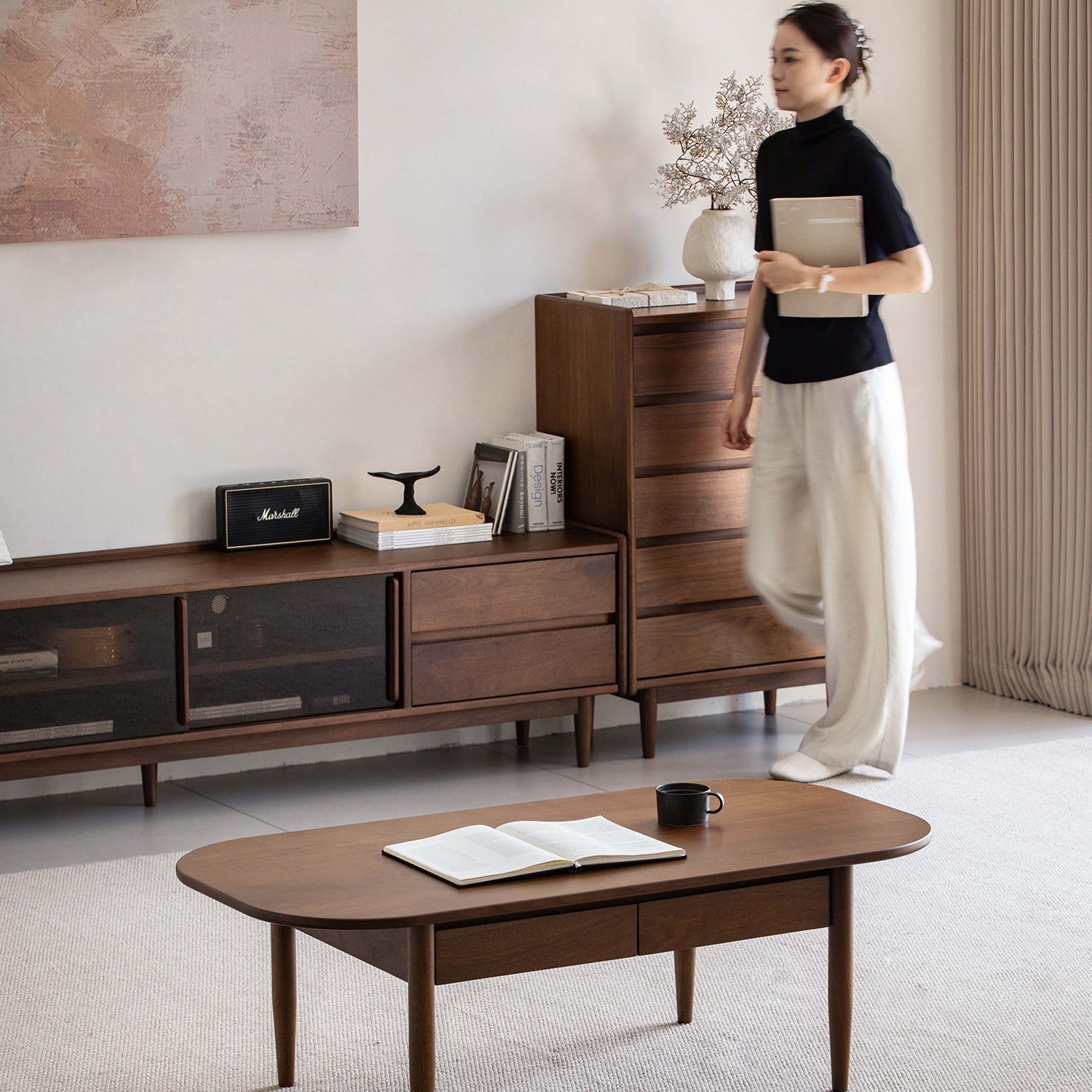 Vintage Walnut Wood Coffee Table VISTA – LOFT HOME