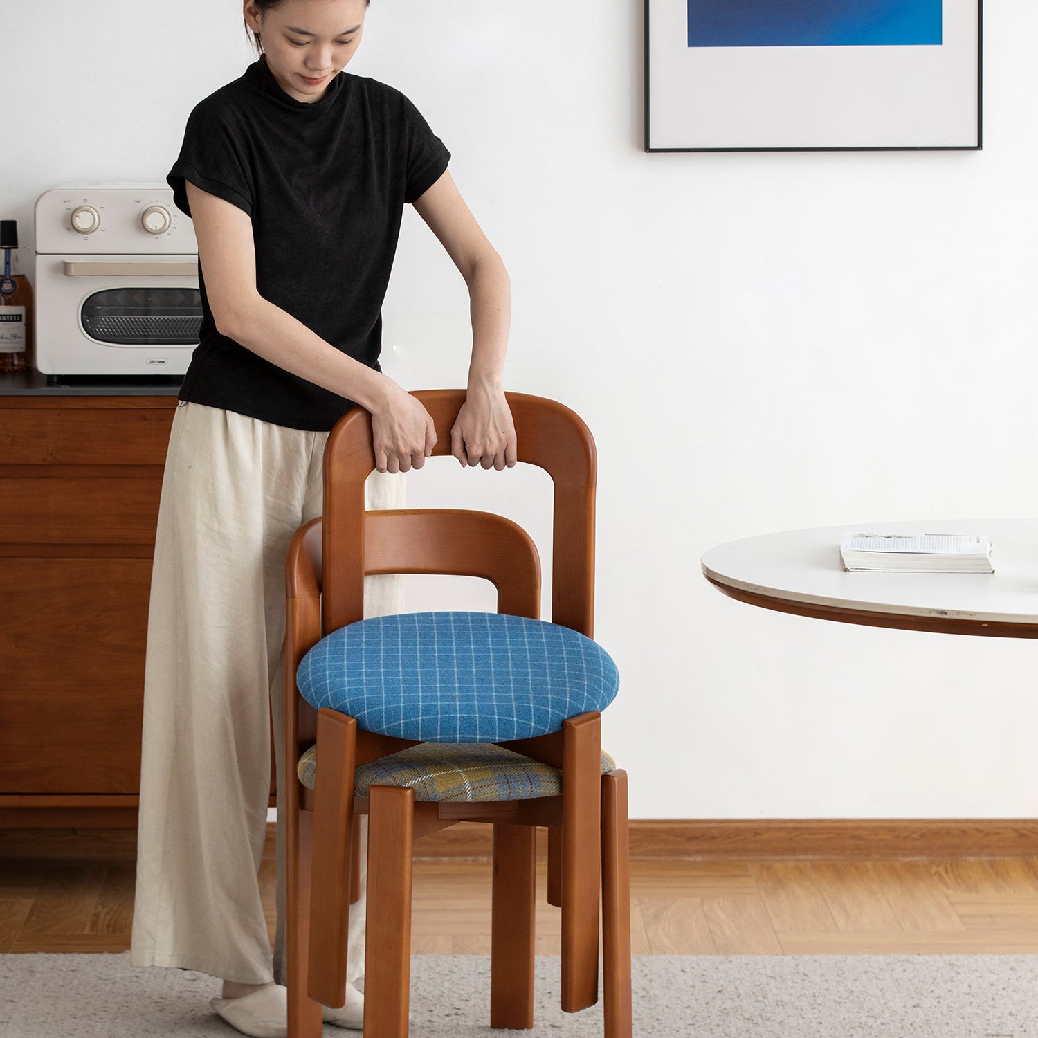 Vintage Wool Fabric Beech Wood Dining Chair MEMPHIS – LOFT HOME